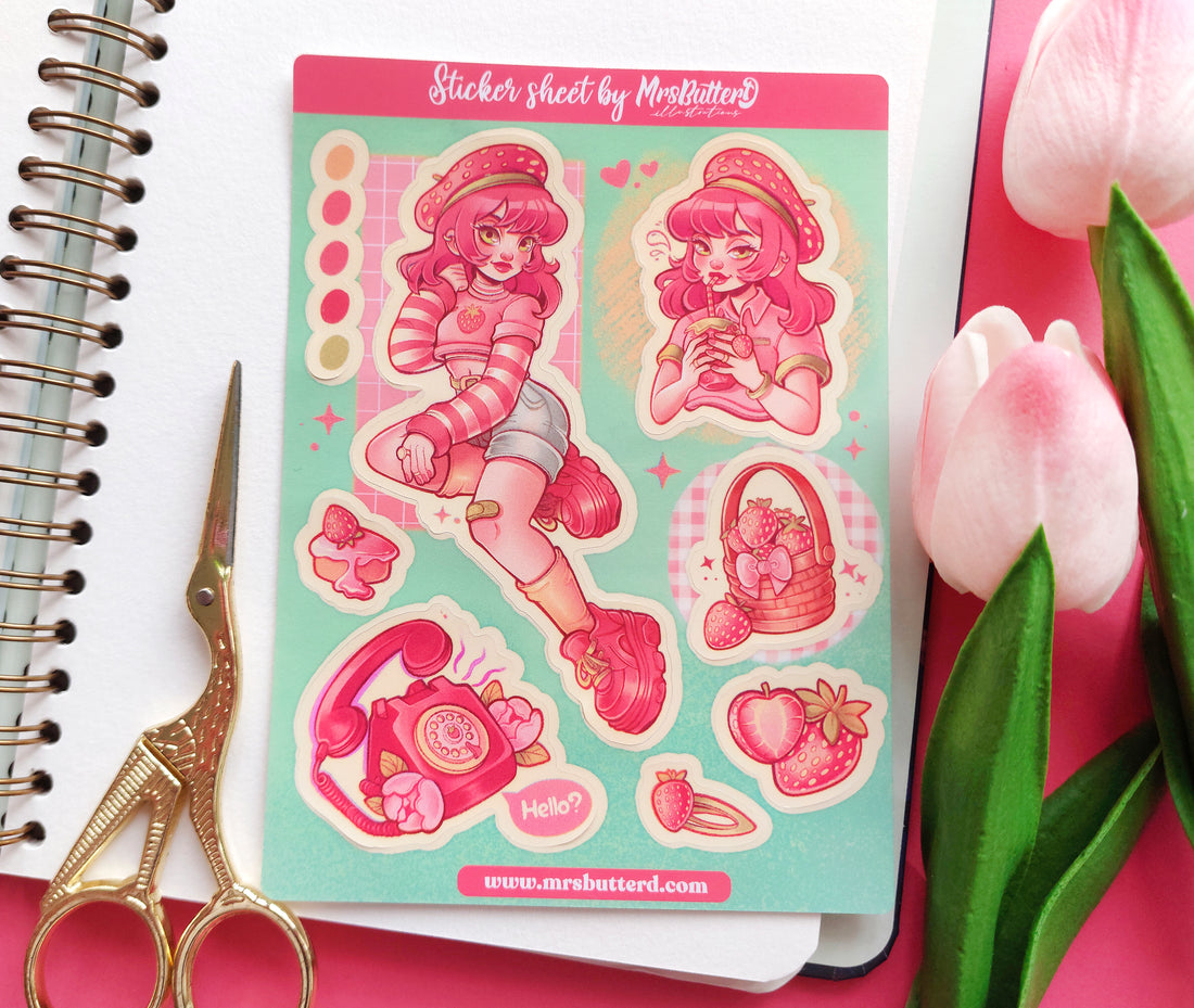 Strawberry \\ Vinyl Sticker Sheet – mrsbutterd